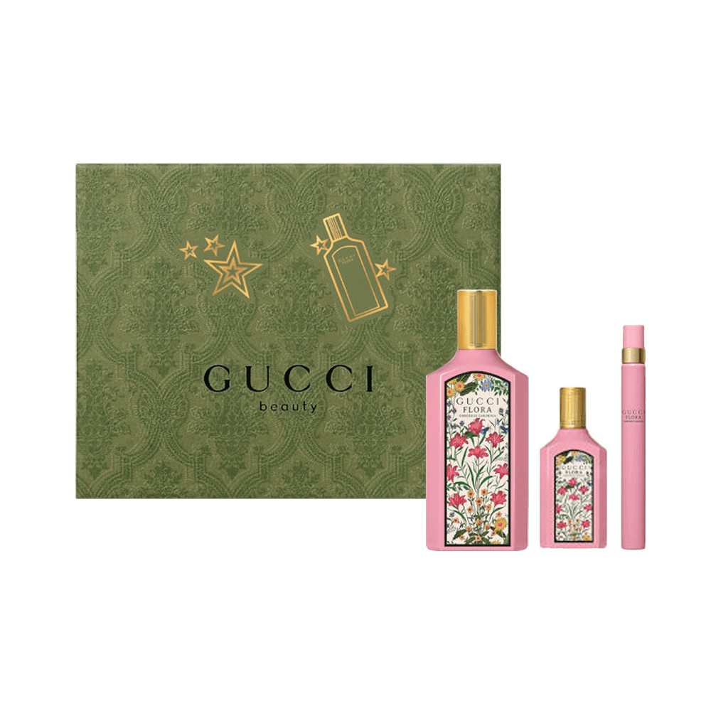 GUCCI FLORA GORGEOUS GARDENIA COFFRET (EDP 100ML +TRAVEL SIZE 10ML + MINIATURA 5ML) - opaque